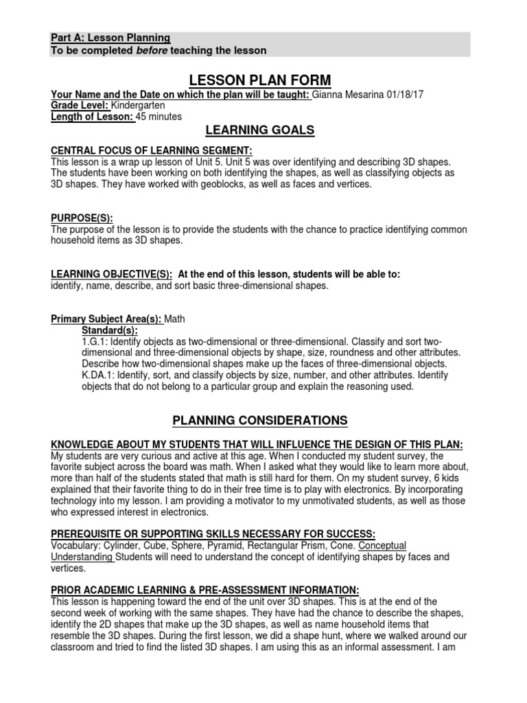 Mystery Shape Bag - Unit 5 Lesson GM | PDF | Educational Assessment | Shape