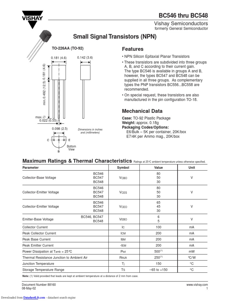 (DATASHEET) Transistor-Bc546 756790c227 | PDF | Bipolar Junction ...