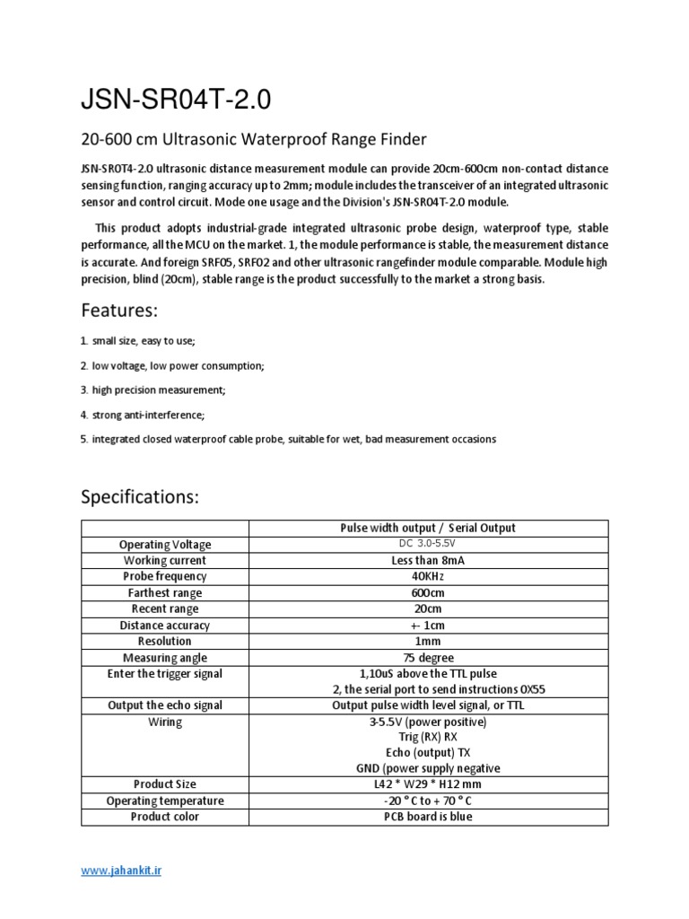 JSN SR04T 2.0 | PDF | Ultrasound | Electrical Engineering