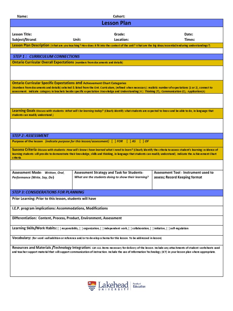 Lesson Plan: Step 1: Curriculum Connections | PDF | Educational ...