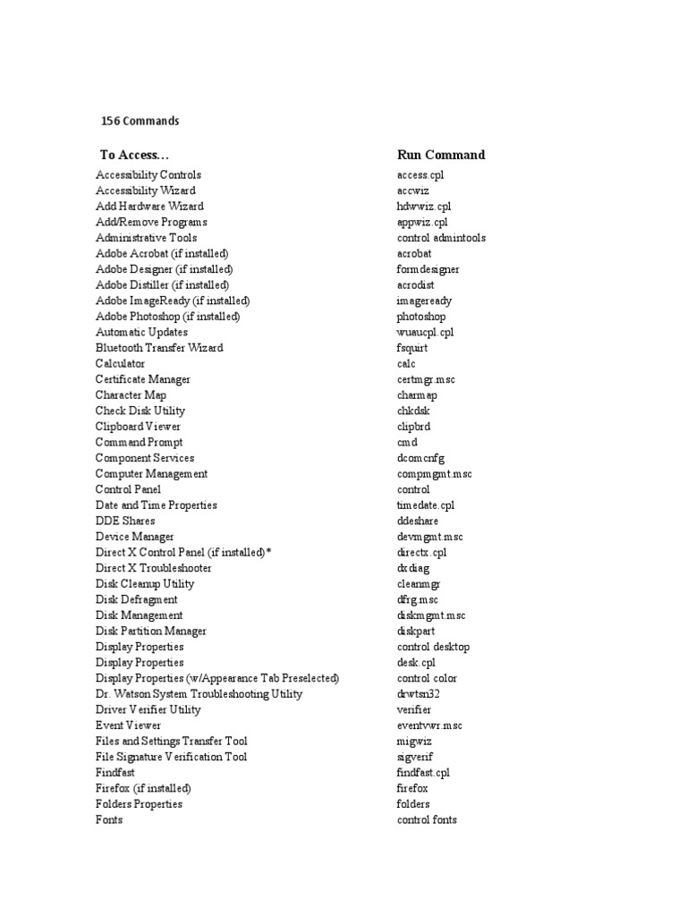 To Access Run Command: 156 Commands | PDF | Microsoft Windows | Windows ...