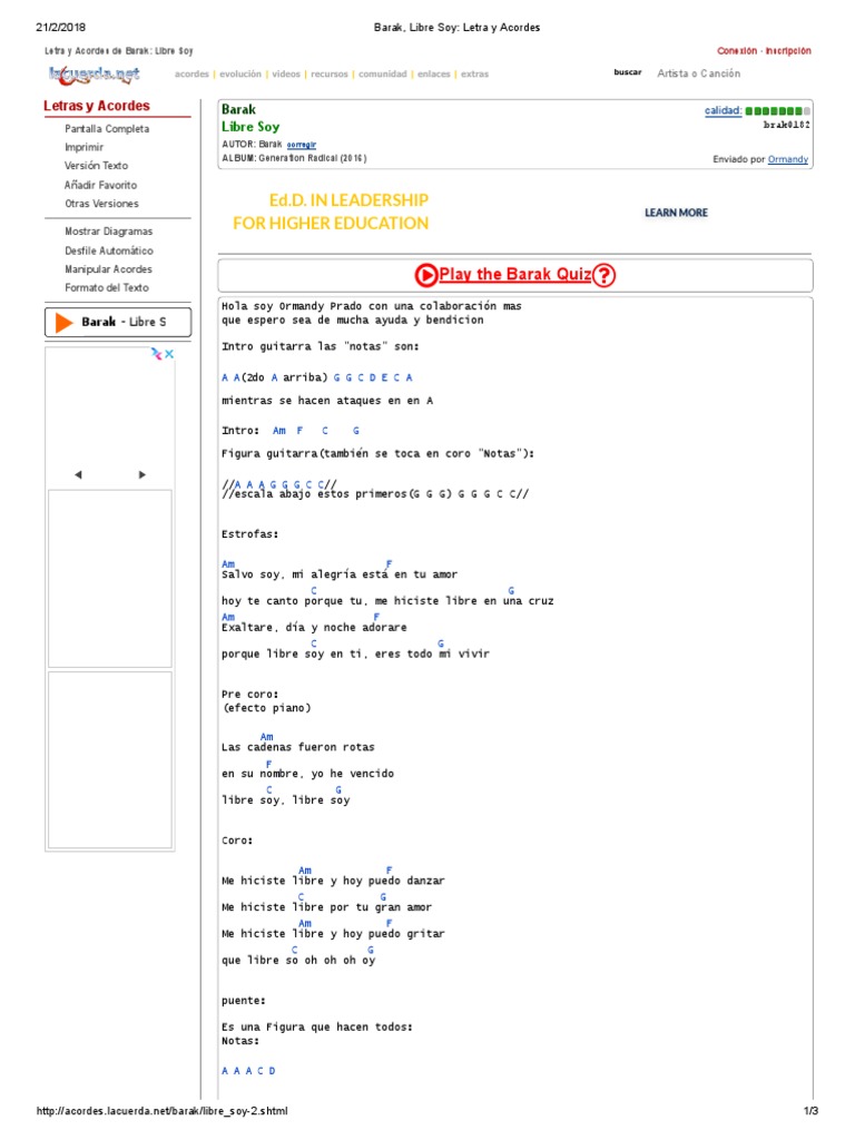 Barak, Libre Soy - Letra y Acordes | PDF | Entretenimiento (general)