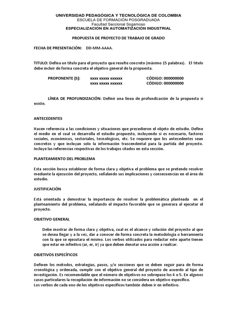 Formato Propuesta UPTC Plantilla | PDF | Metodología | Teoría