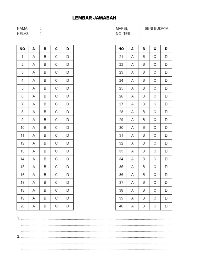 Lembar Jawaban: NO A B C D NO A B C D | PDF