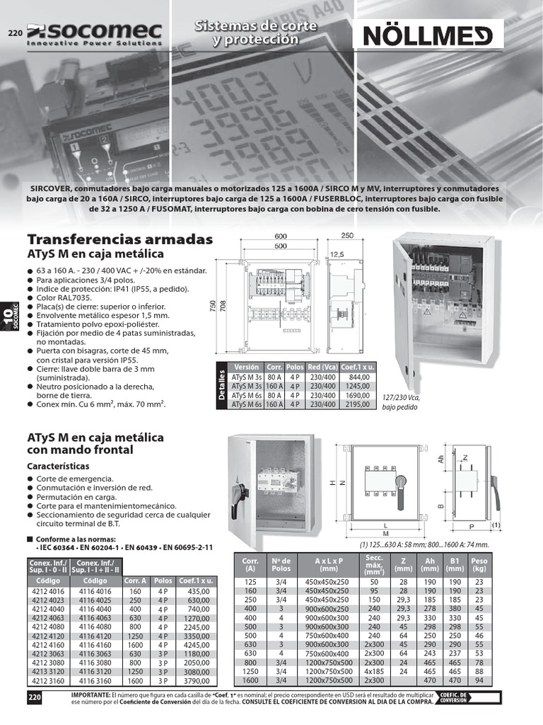 Llaves de Transferencias SOCOMEC | PDF | Energia electrica ...