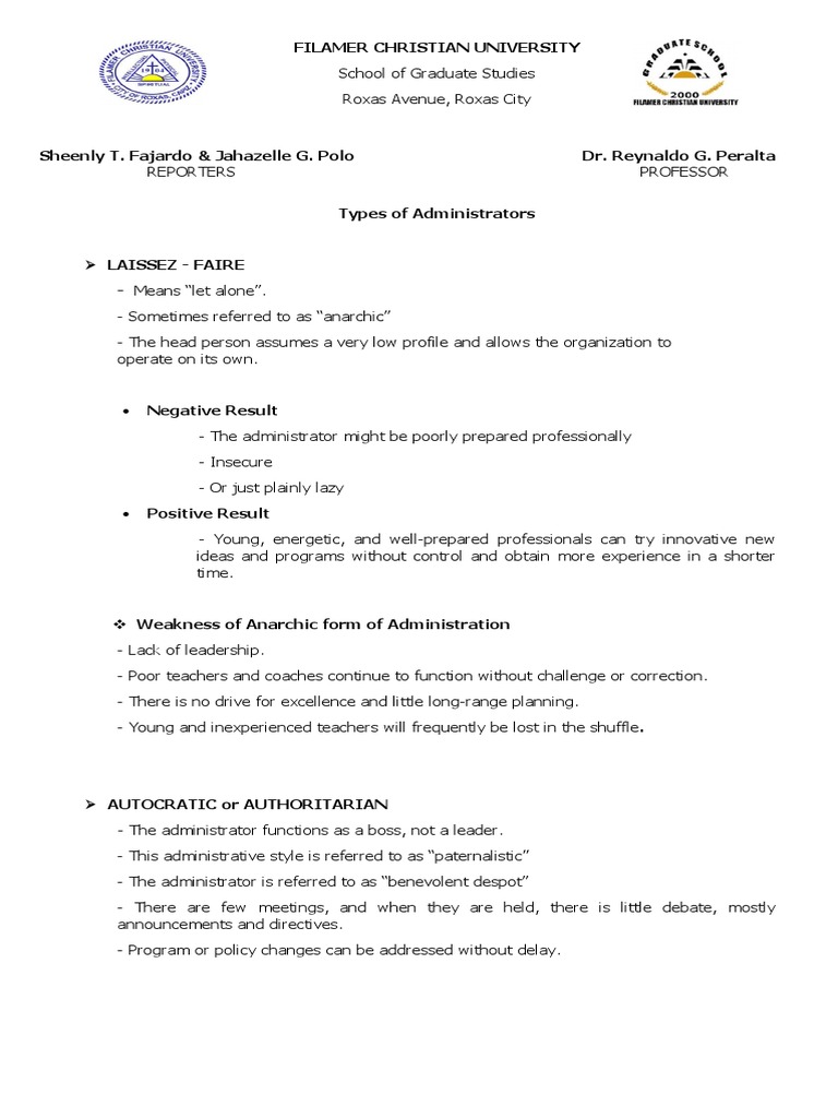Types of Administrators | PDF | Psychology | Psychological Concepts