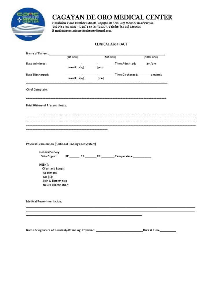 Cagayan de Oro Medical Center: Clinical Abstract | PDF