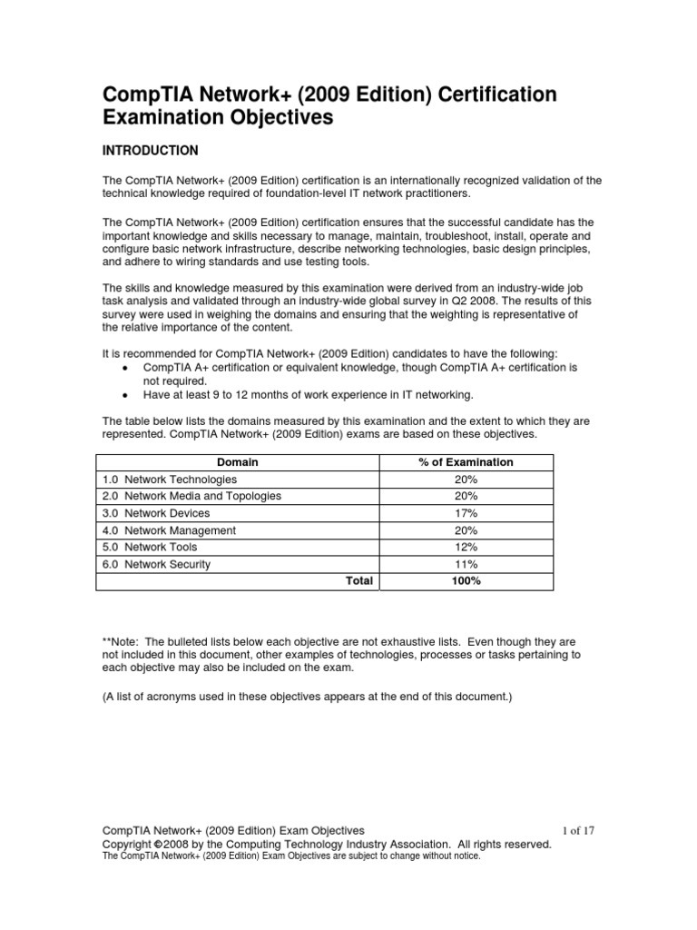 CompTIA Network+ Objectives | PDF