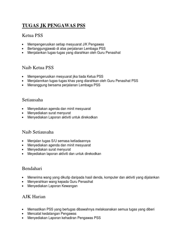 Tugas AJK Pengawasan PSS | PDF