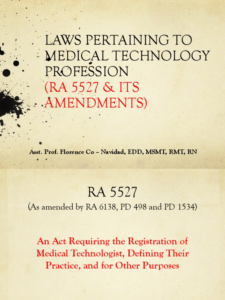 RA 5527 & amendments 2017-18 | Medical Laboratory | Pathology
