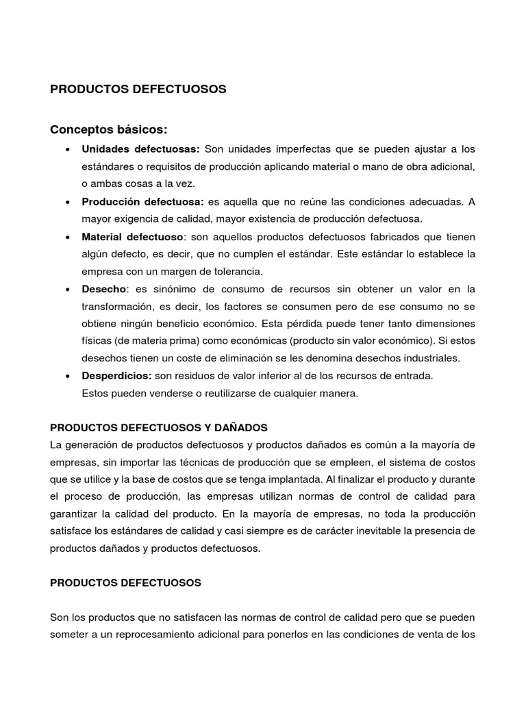 Productos Defectuosos y Dañados | PDF | Residuos | Calidad (comercial)