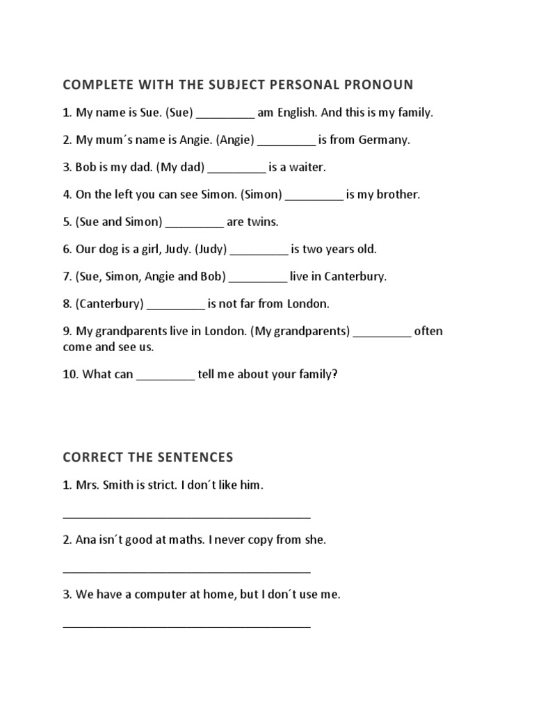Complete With The Subject Personal Pronoun | PDF
