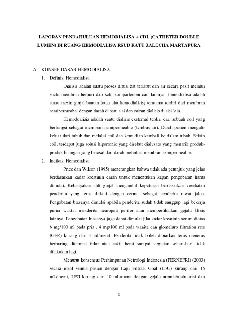 Hemodialisa dan Kateter CDL di RSUD | PDF | Pengembangan Diri ...