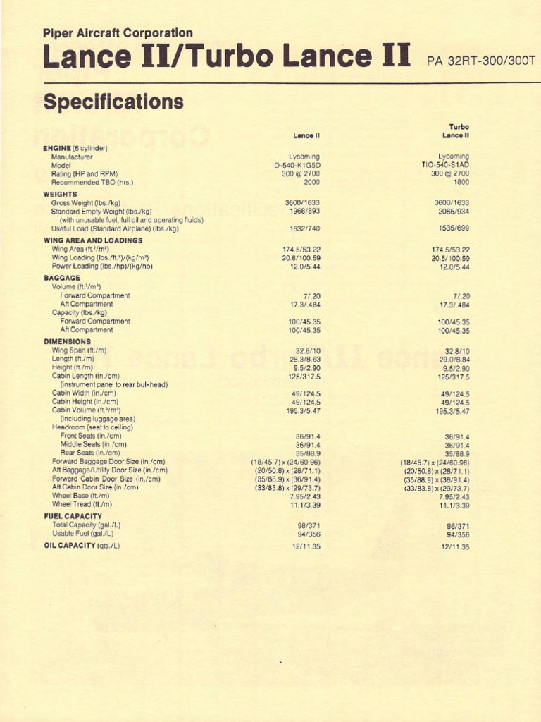 Piper Lance II - Turbo Lance II Performance | PDF | Aviation | Vehicles
