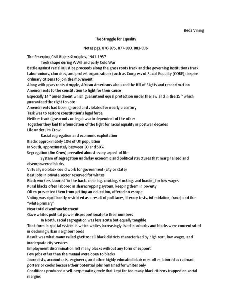 Apush Notes Civil Rights Movement | PDF | African American Civil Rights ...