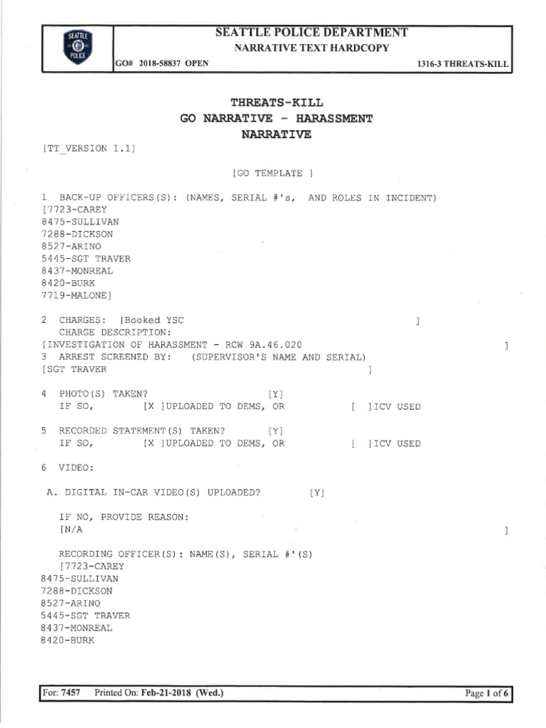 Seattle Police Department Report 02/16/2018 | PDF | Criminal Law ...