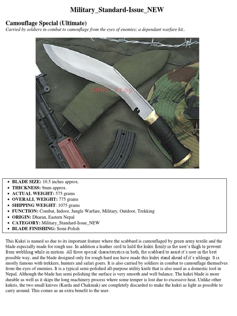 Military Kukris: Gurkha Standard Issues | PDF | Knife | Cutting Tools