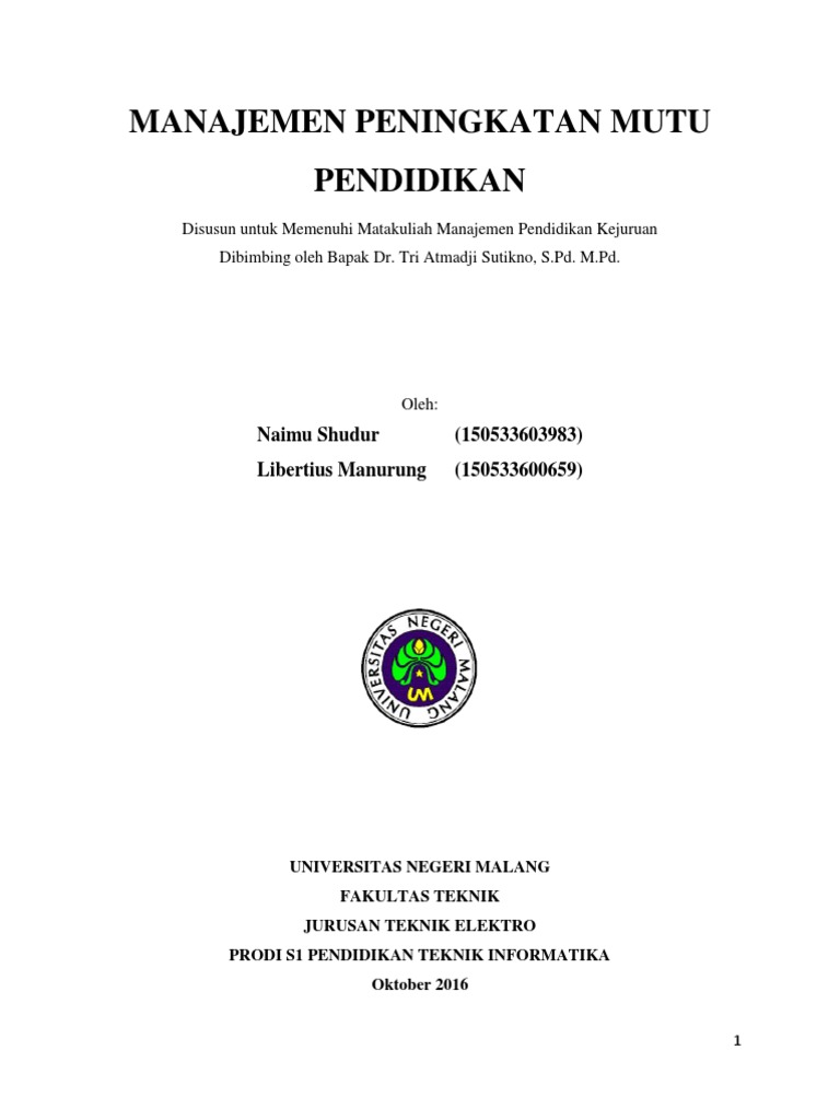 Makalah Manajemen Peningkatan Mutu Pendidikan | PDF