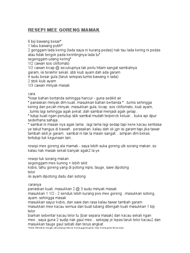 Resepi Mee Goreng Mamak | PDF