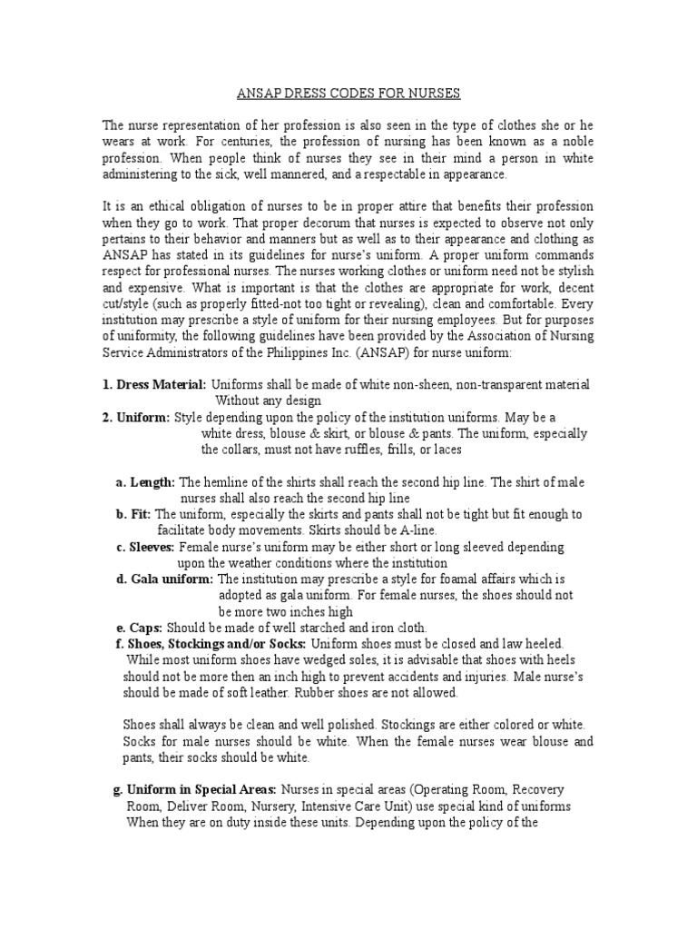 ANSAP Nurse Dress Code Guidelines | PDF | Science & Mathematics