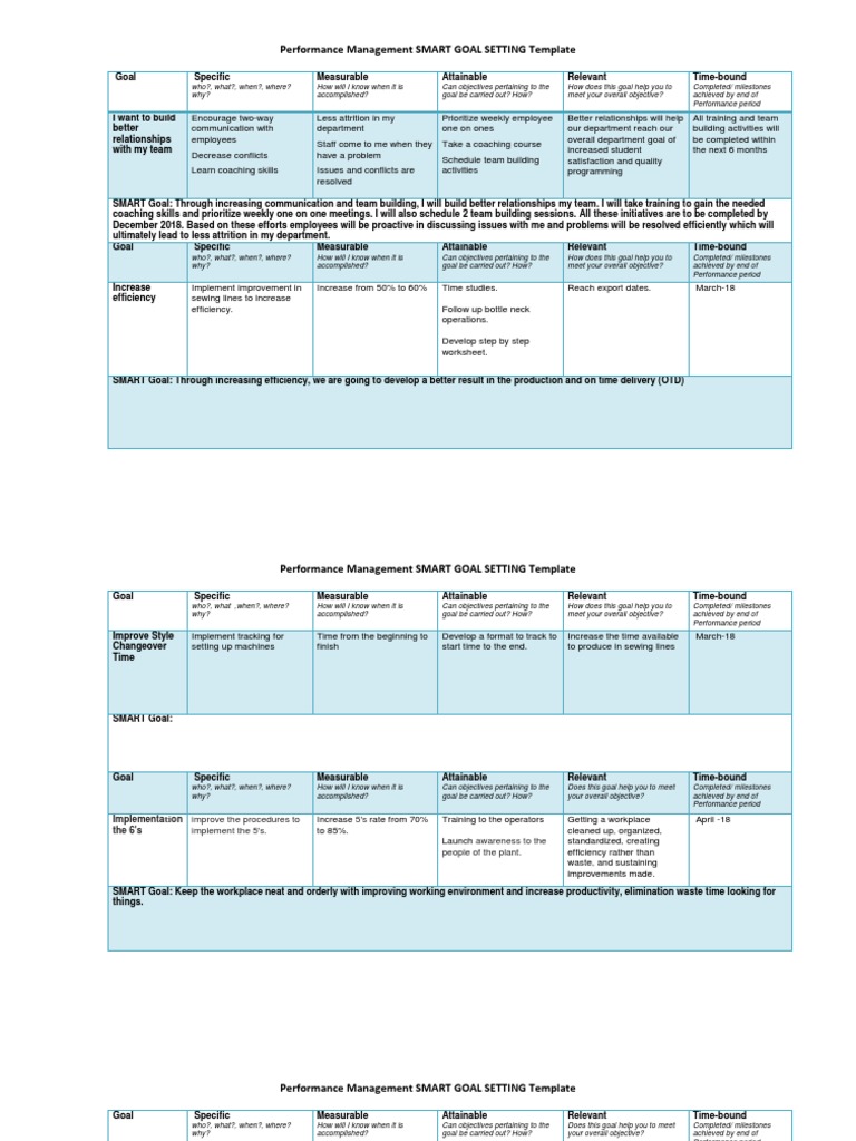 Performance Management SMART GOAL SETTING Template | PDF | Goal ...