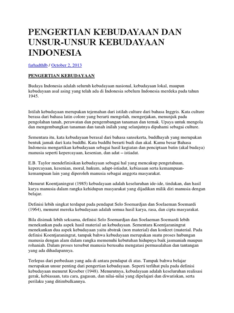 Pengertian Kebudayaan Dan Unsur | PDF | Ilmu Sosial