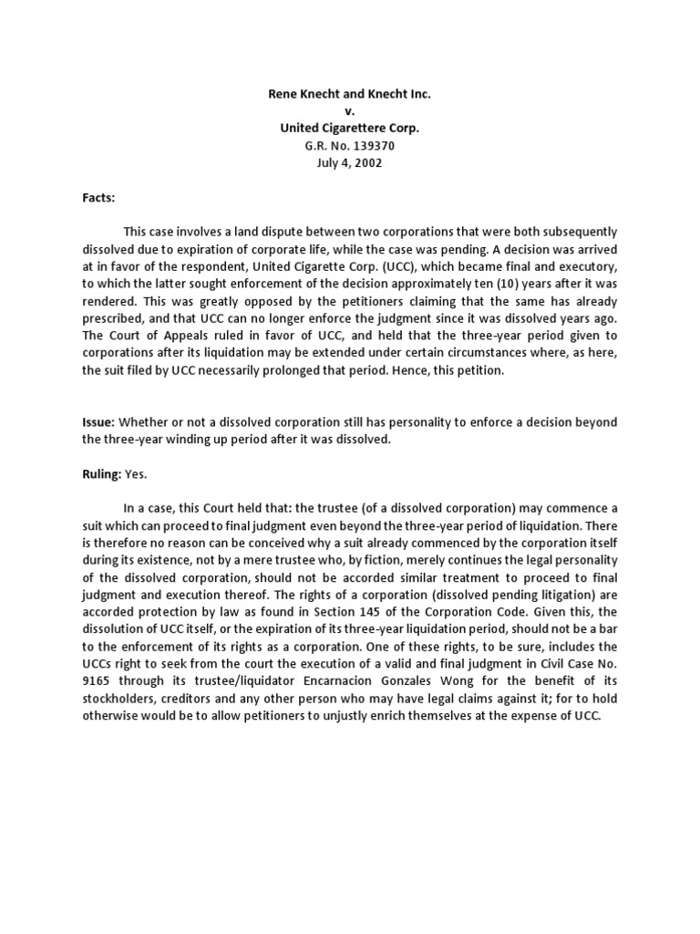 Rene Knecht and Knecht Inc v. UCP | PDF | Lawsuit | Liquidation