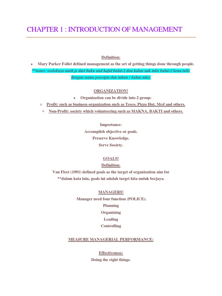 CHAPTER 1 Introduction To Fundamental of Management | PDF | Leadership ...