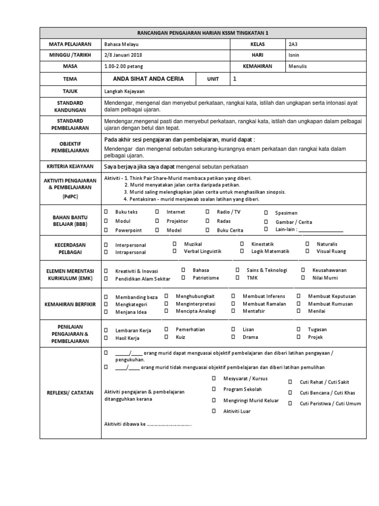 RPH BM t2 Minggu2 2018 | PDF
