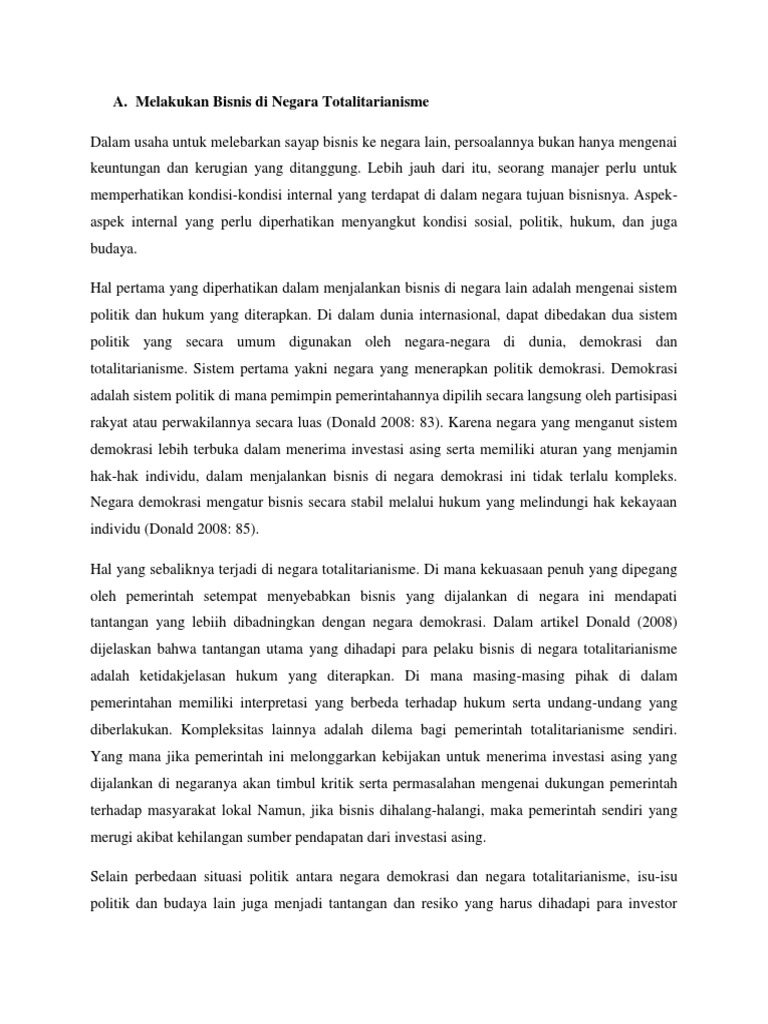 Melakukan Bisnis Di Negara Totalitarianisme | PDF | Pengelolaan ...