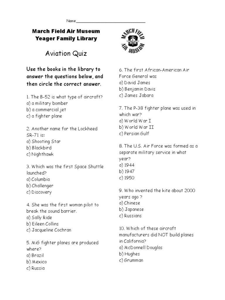 Library Aviation Quiz | PDF