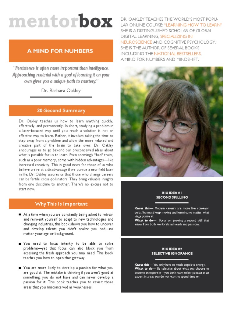 A Mind For Numbers - Barbara Oakley - Cheatsheet | PDF | Thought ...