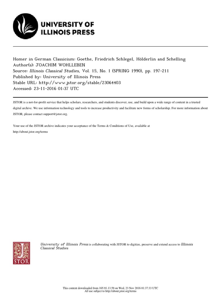 Homer in German Classicism - Goethe, Friedrich Schlegel, Hölderlin and Schelling | PDF | Homer ...