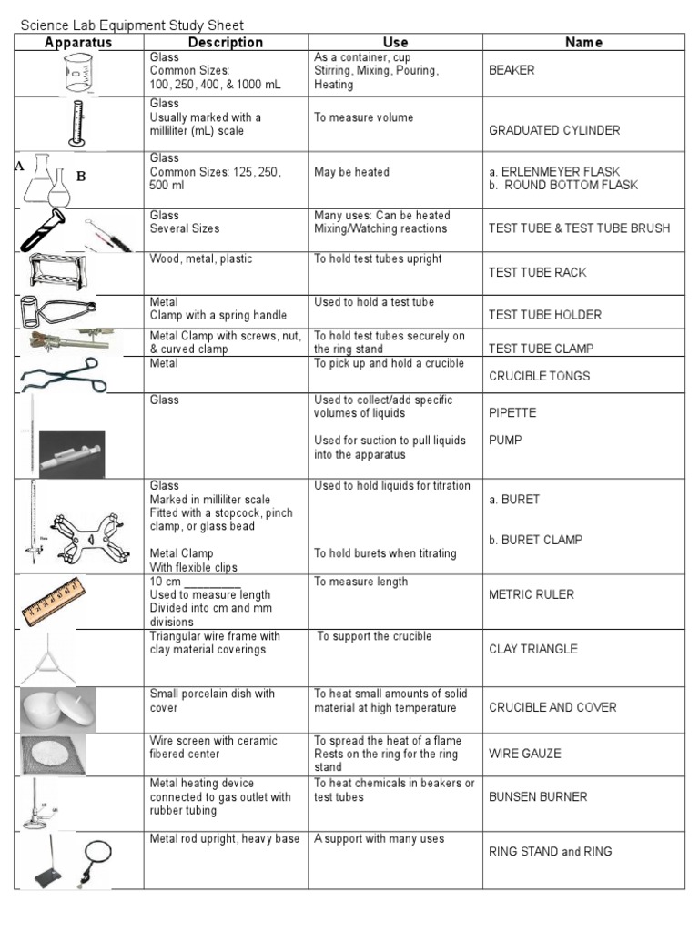 Lab Equipment Study Guide | PDF | Glasses | Nature