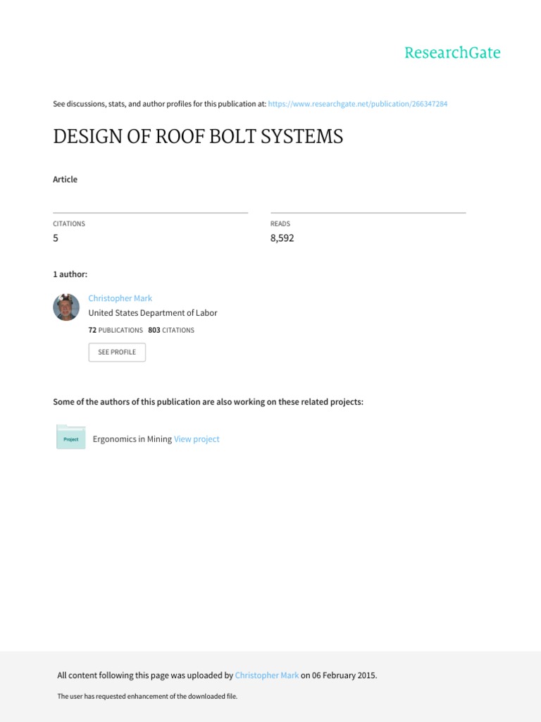 Design of Roof Bolt Systems | PDF | Screw | Yield (Engineering)