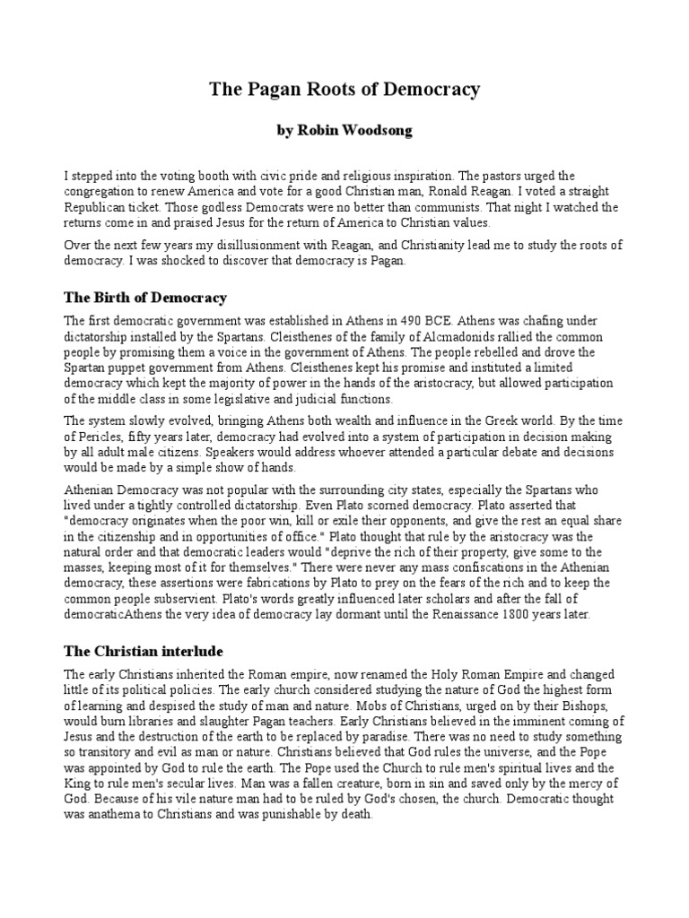 The Pagan Roots of Democracy | PDF | Deism | Protestantism
