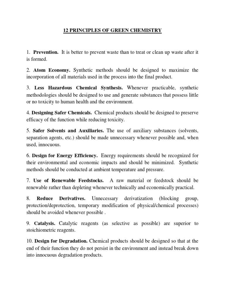 12 Principles of Green Chemistry | PDF