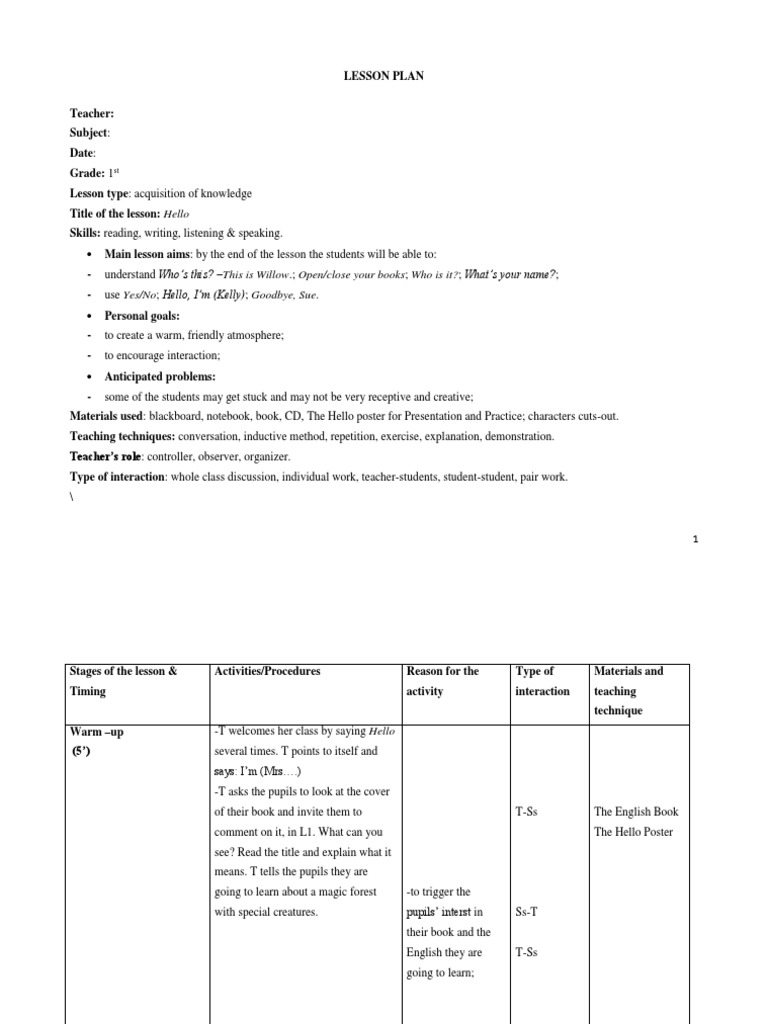 Lesson Plan - Hello, Greetings | PDF | Lesson Plan | Pedagogy