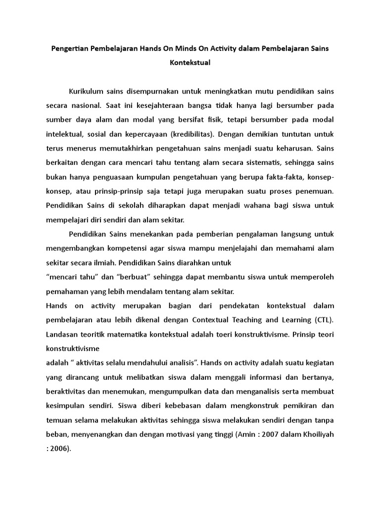 pengertian-pembelajaran-hands-on-minds-on-activity-dalam-pembelajaran