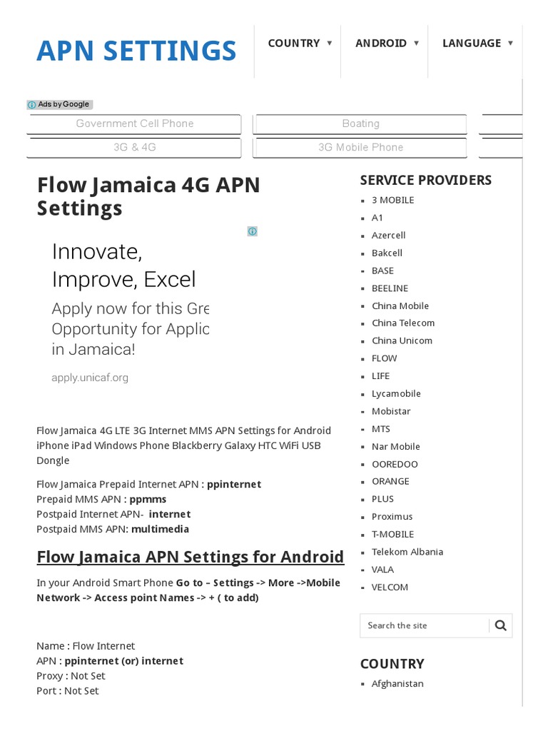 Flow Jamaica 4G APN Settings - APN Settings | PDF | Multimedia ...