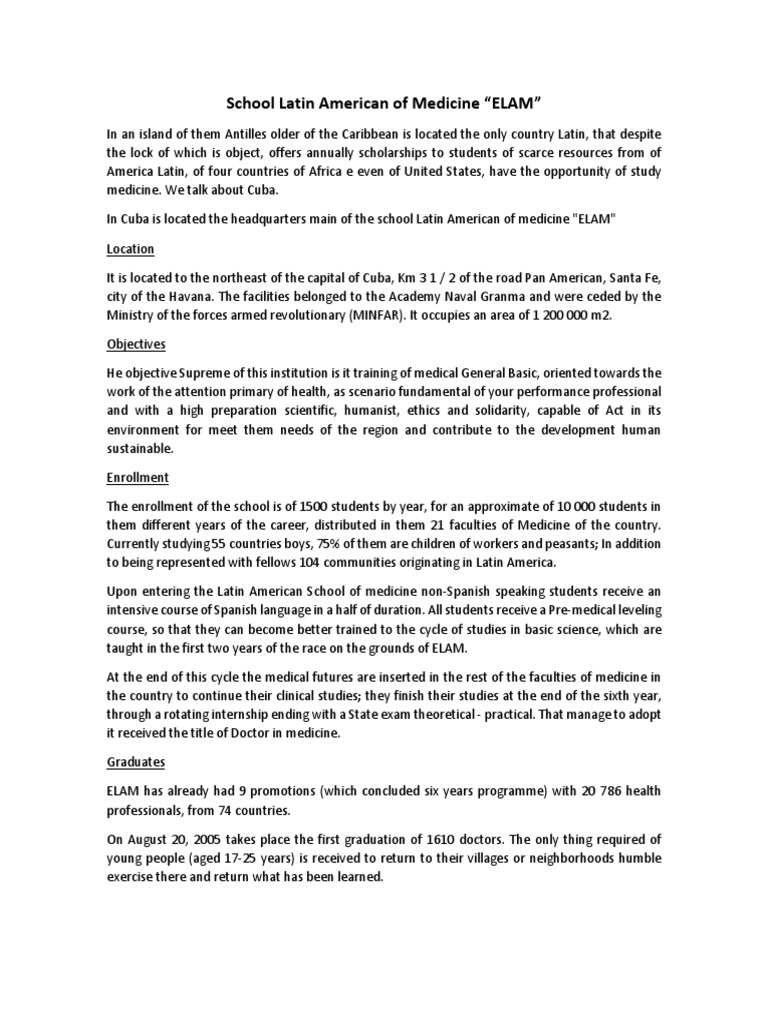 Escuela Latinoamericana de Medicina Elam | PDF | Medicine | Science