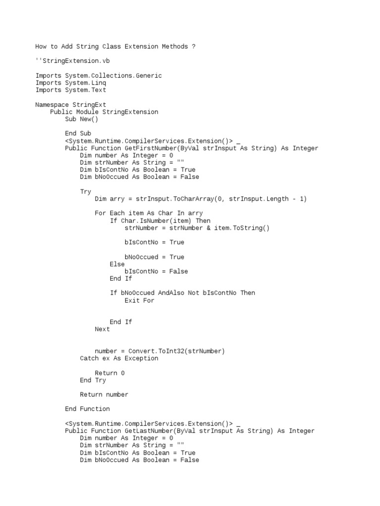 VB.NET String Extension Methods Guide | PDF | Visual Basic .Net ...