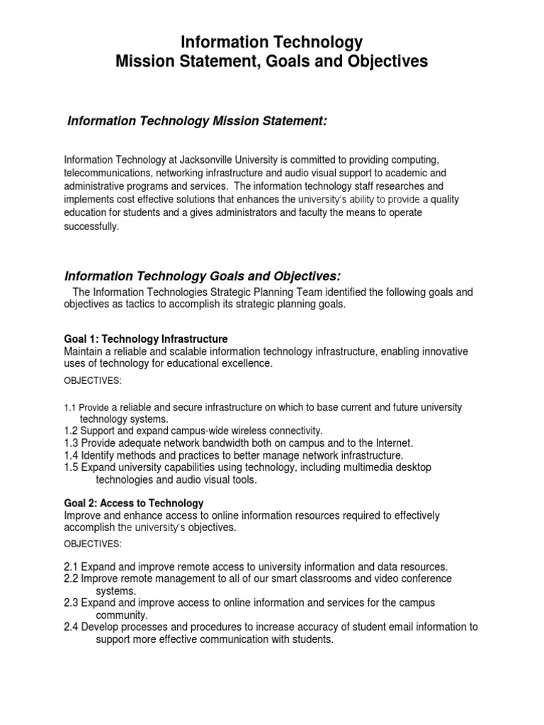 Information Technology Mission Statement, Goals and Objectives | PDF ...