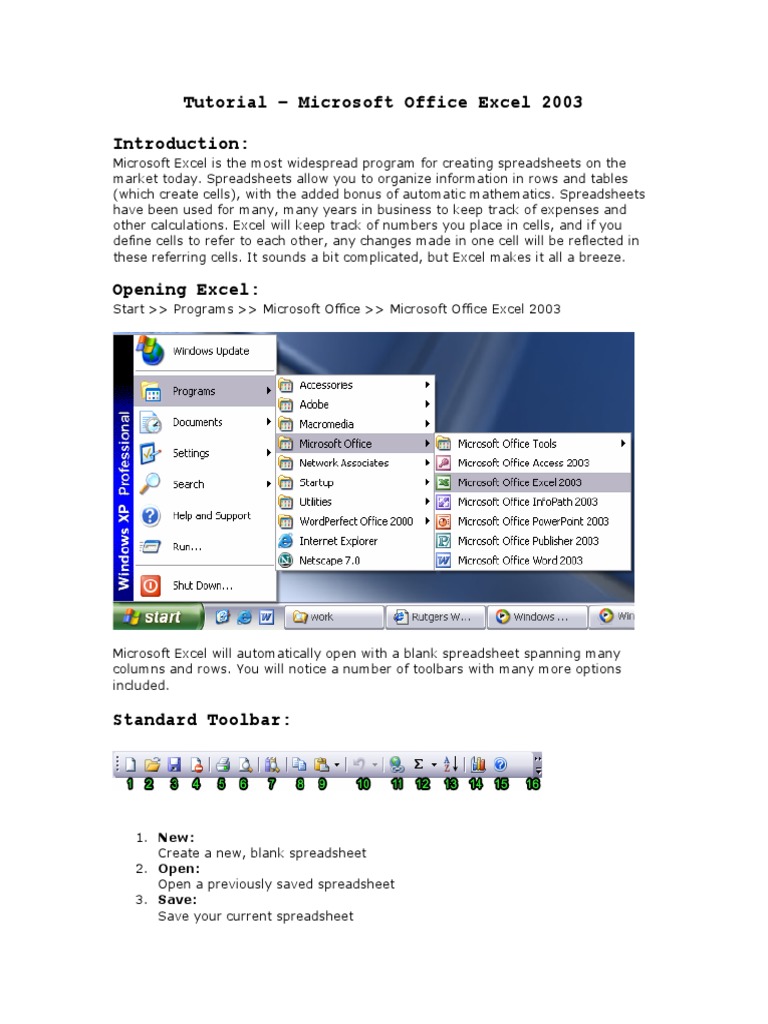 Tutorial - Microsoft Office Excel 2003 | PDF | Microsoft Excel | Spreadsheet