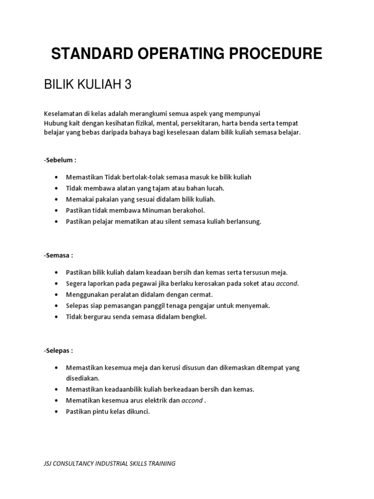 SOP Bilik Kuliah | PDF | Kesehatan Holistik