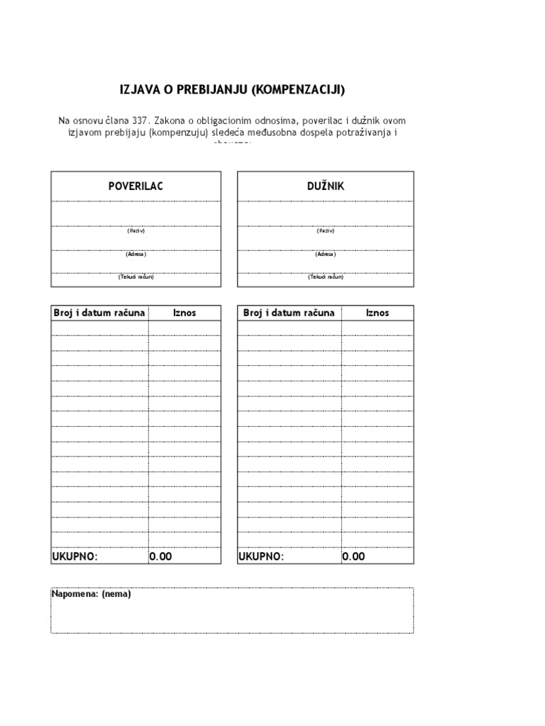 Izjava o Kompenzaciji | PDF