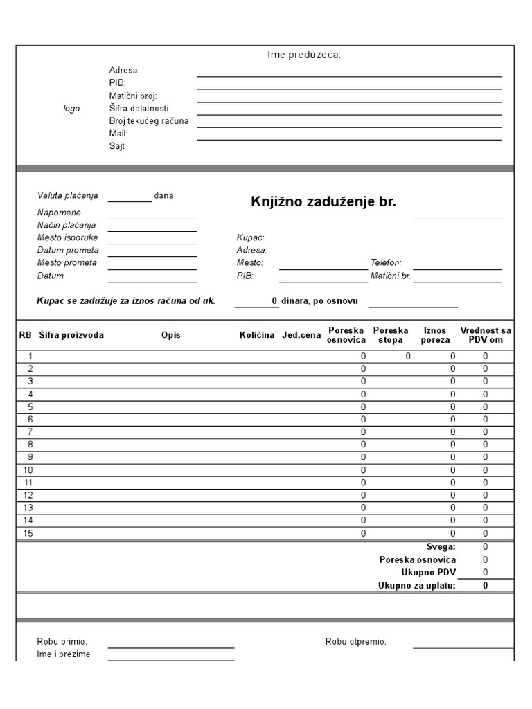 Knjizno Zaduzenje | PDF