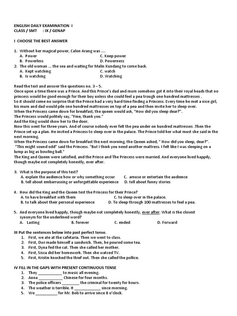 English Daily Examination Ix | PDF