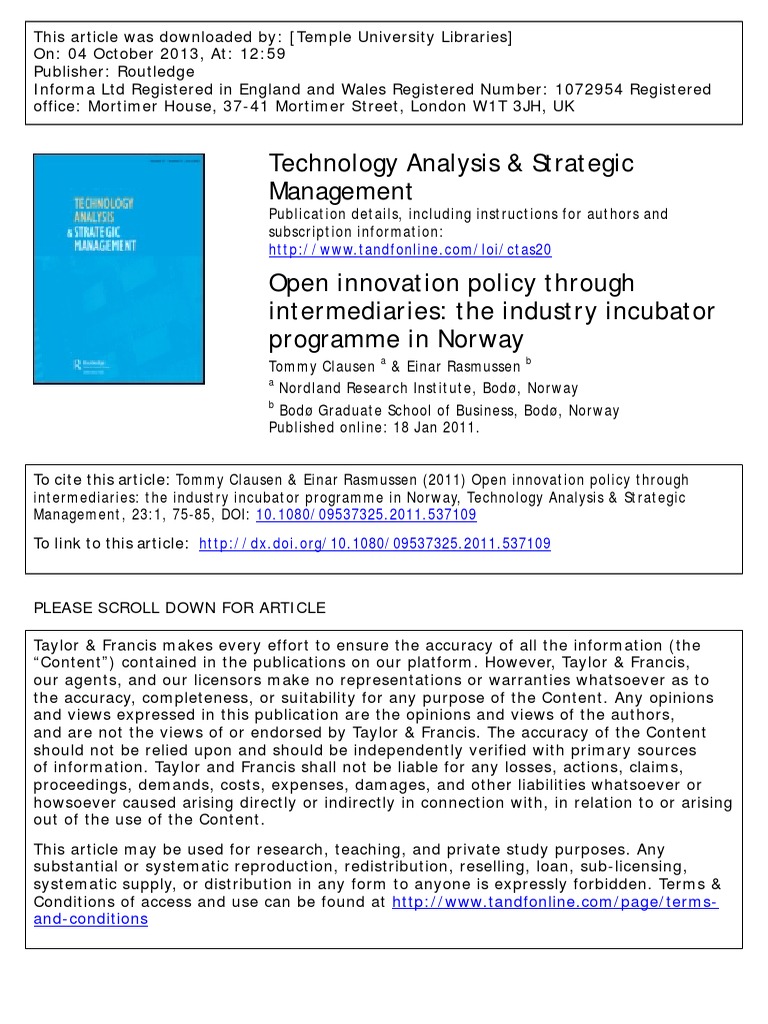 Clausen & Rasmussen (2011) - Open Innovation Policy Through ...