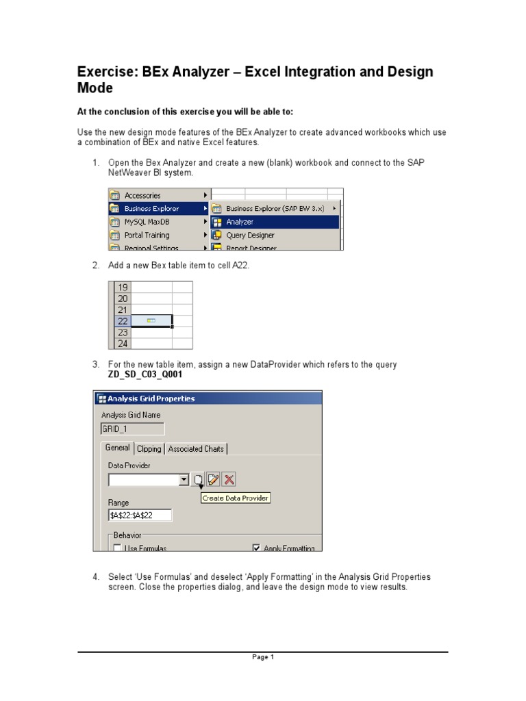 ERQA Exercise 5. BEx Analyzer - Excel Integration and Design Mode | PDF | Microsoft Excel ...